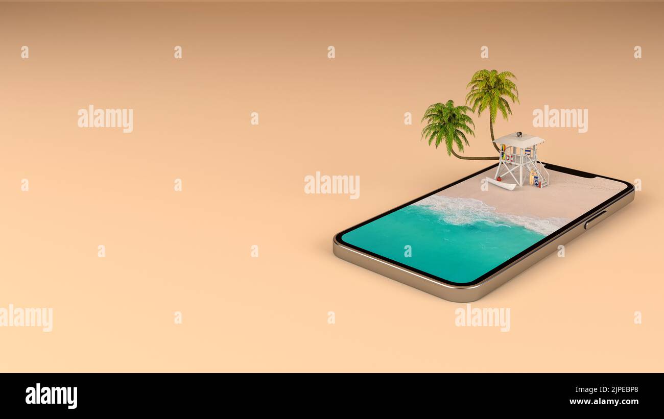 Summer vacation beach holiday travel destination on mobile phone screen ...