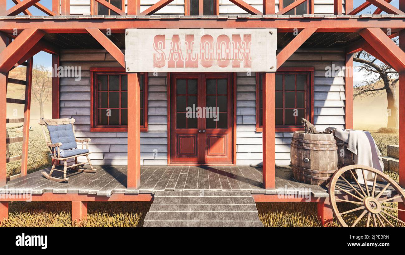 Old vintage western saloon isolated on the field in Wild West, 3d ...