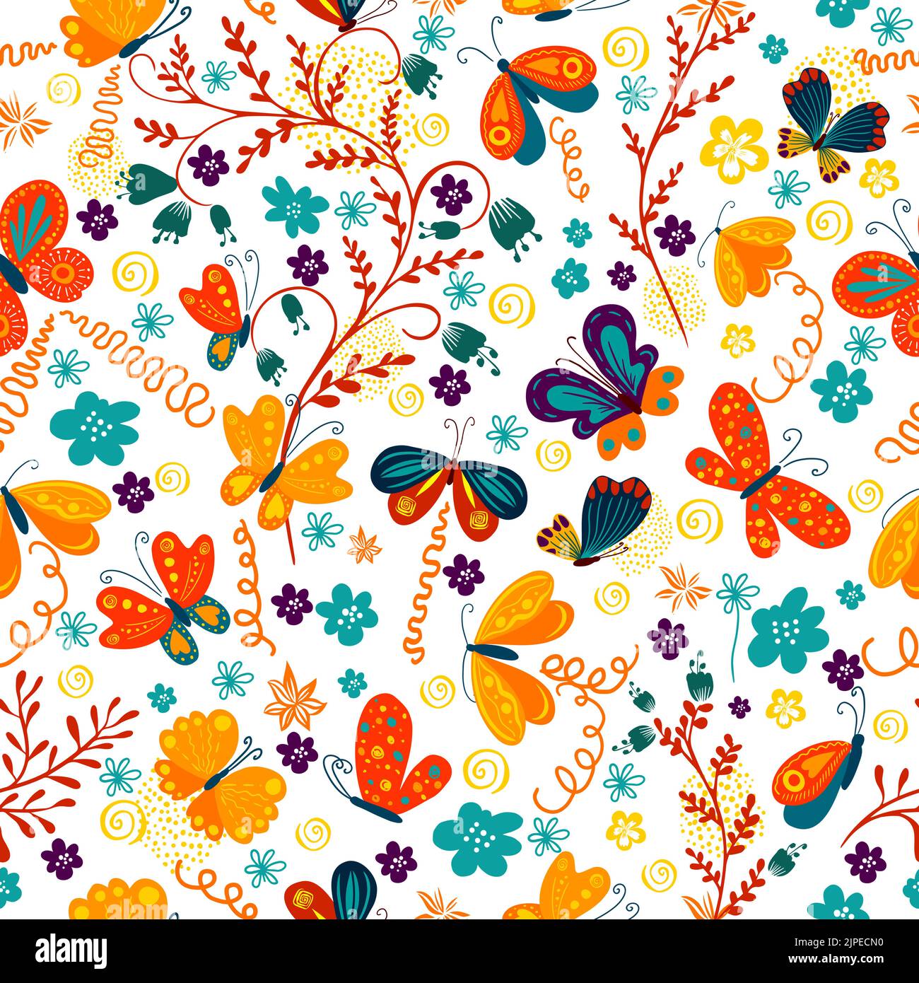 Cute background butterflies and flowers seamless pattern. Vector ...