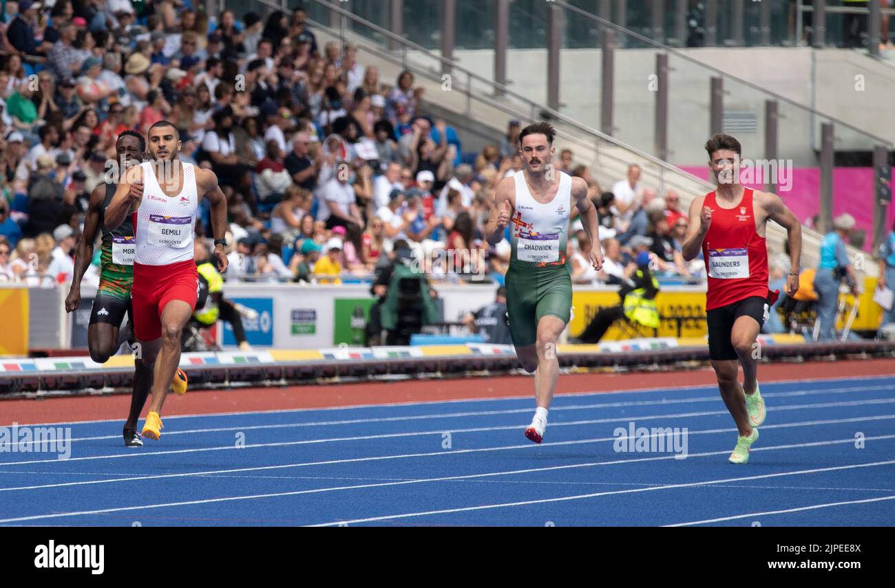Adam Gemili, Joe Chadwick and Zachary Saunders competing in the men’s ...