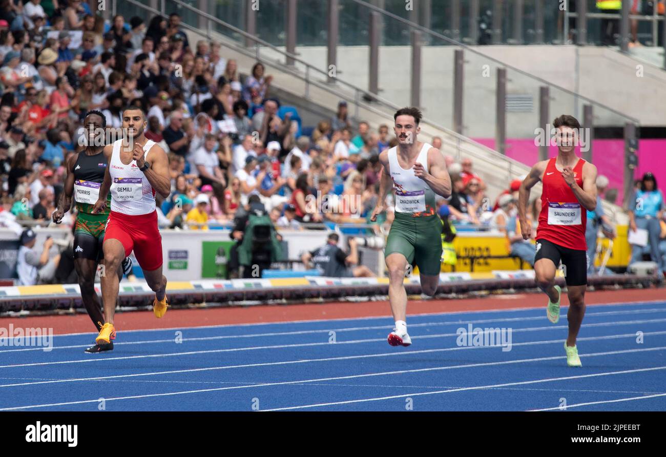 Adam Gemili, Joe Chadwick and Zachary Saunders competing in the men’s ...