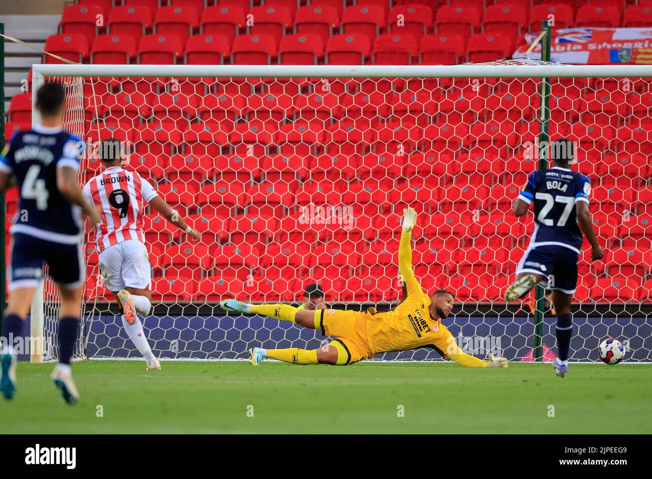 Jacob Brown #9 of Stoke City scores to make it 1-0 Stock Photo - Alamy
