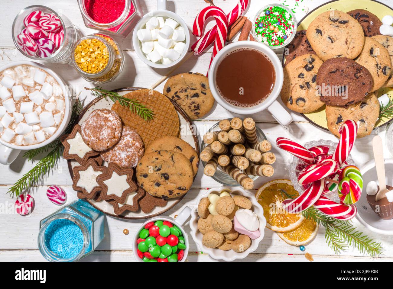 Christmas hot chocolate party bar, winter cocoa buffet with a lot of ...