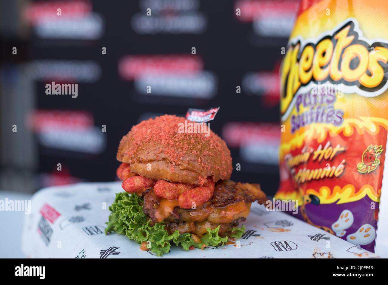 The Flamin' Hot Cheetos Smash burger is photographed at the vendor ...