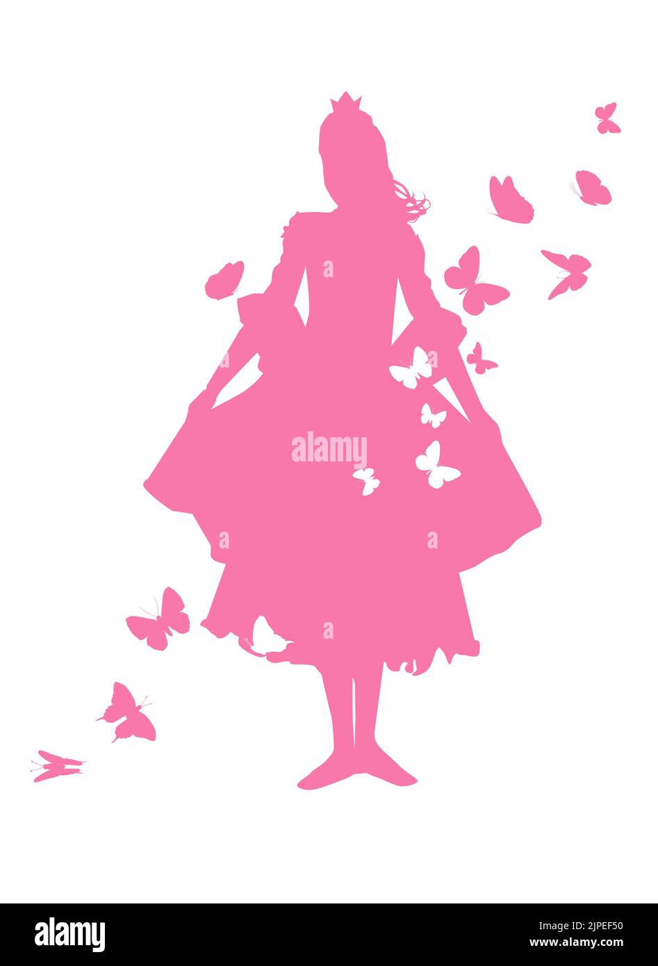 Pink princess silhouette with butterflies. Vector illustration Stock ...