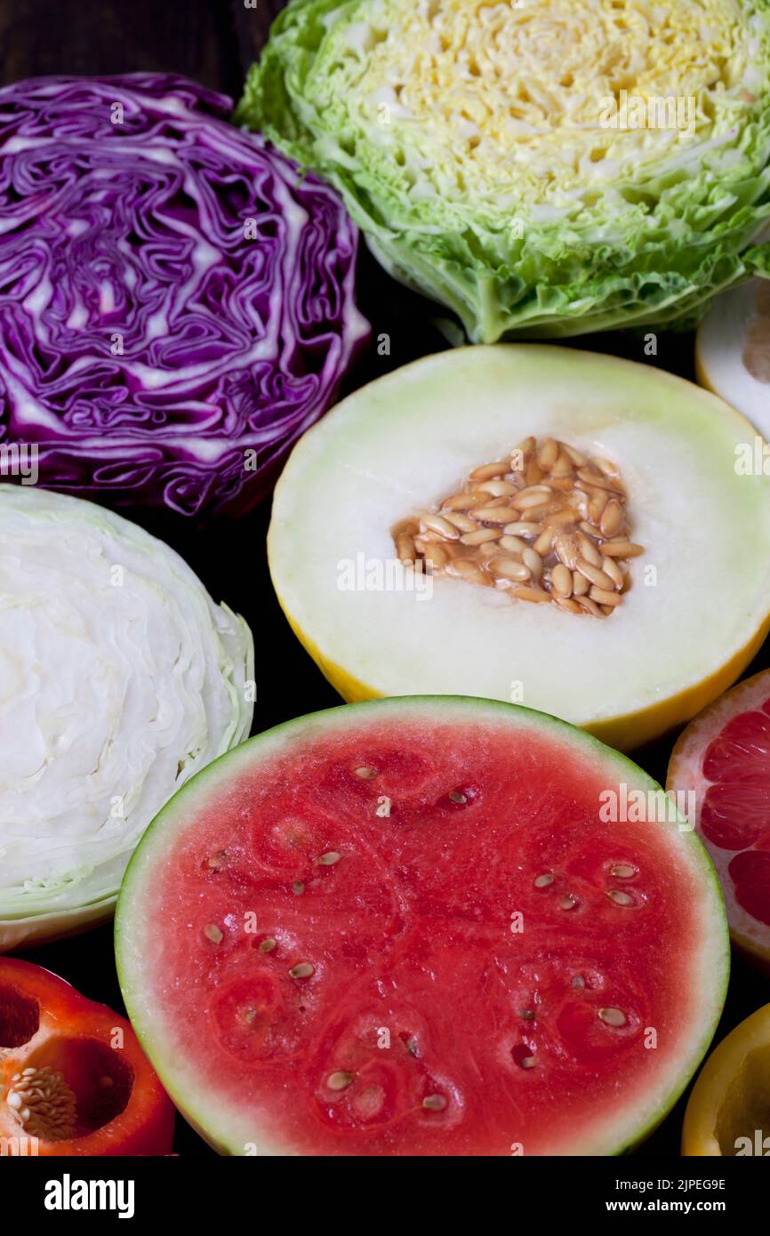 vegetable, fruit, halved, vegetables, fruits, halveds Stock Photo - Alamy