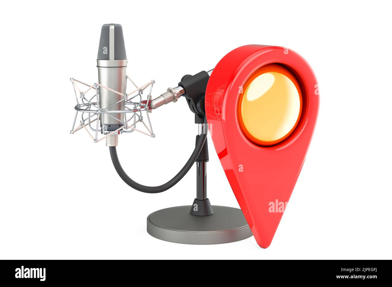 Studio microphone with map pointer. 3D rendering isolated on white ...