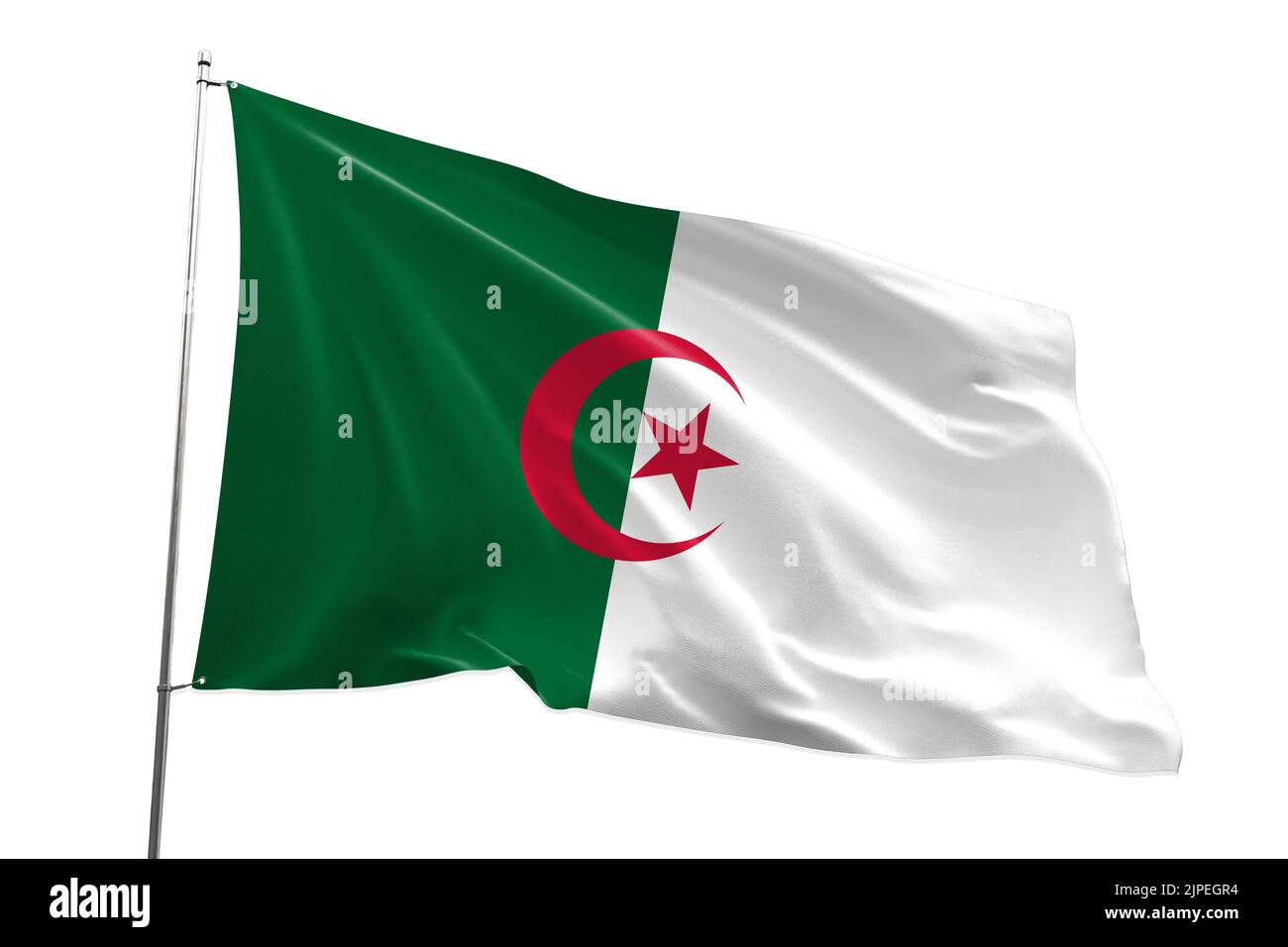 Algeria national flag waving white background.Algeria Flag of the waving national flag with a ...