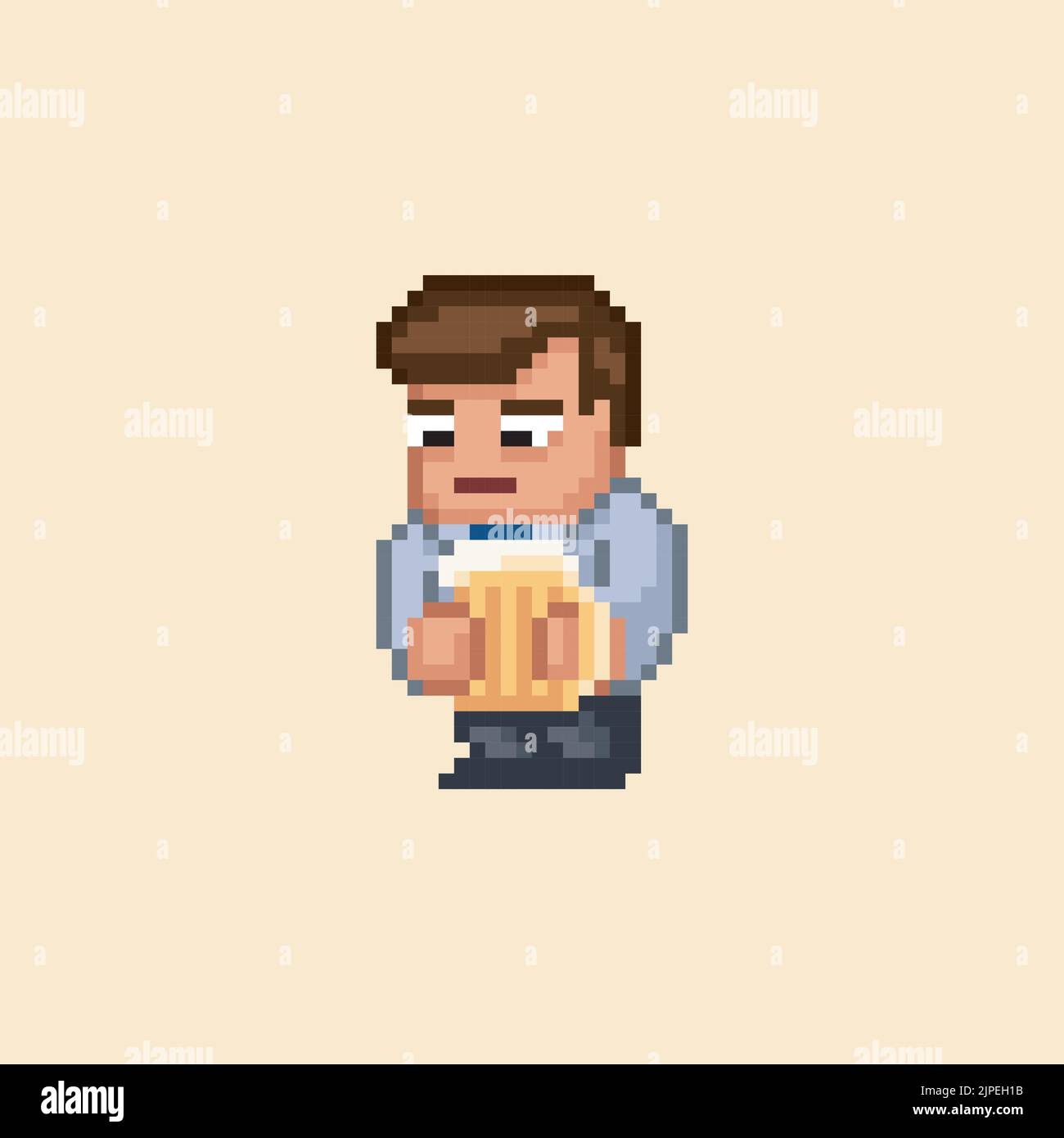 Colorful simple flat pixel art illustration of cartoon sad male ...
