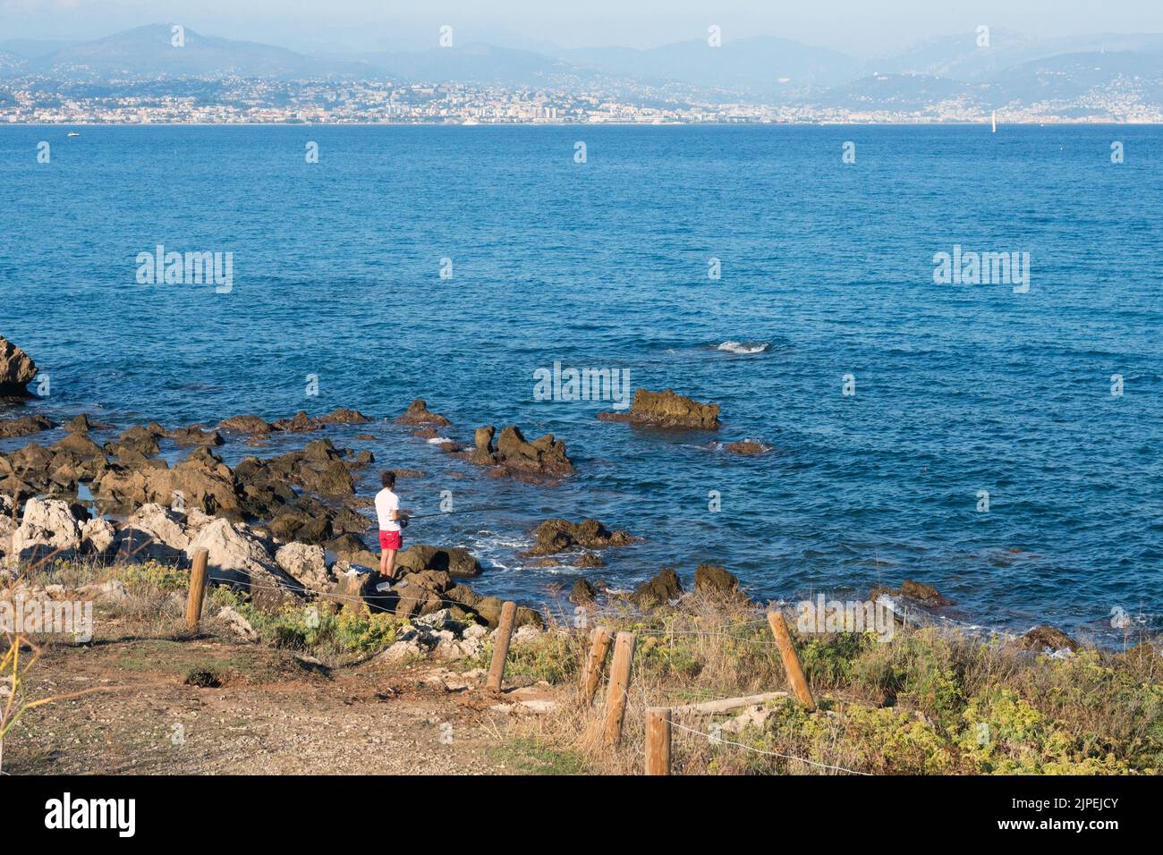 France, French Riviera, Antibes, sea view from Grimaldi Castle Stock ...