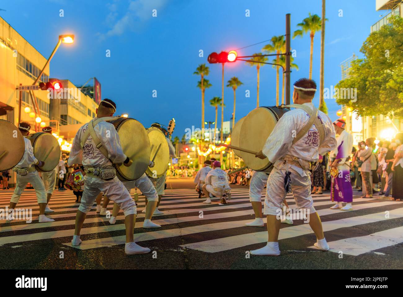 Tokushima, Japan - August 12, 2022: Taiko drum group wearing ...