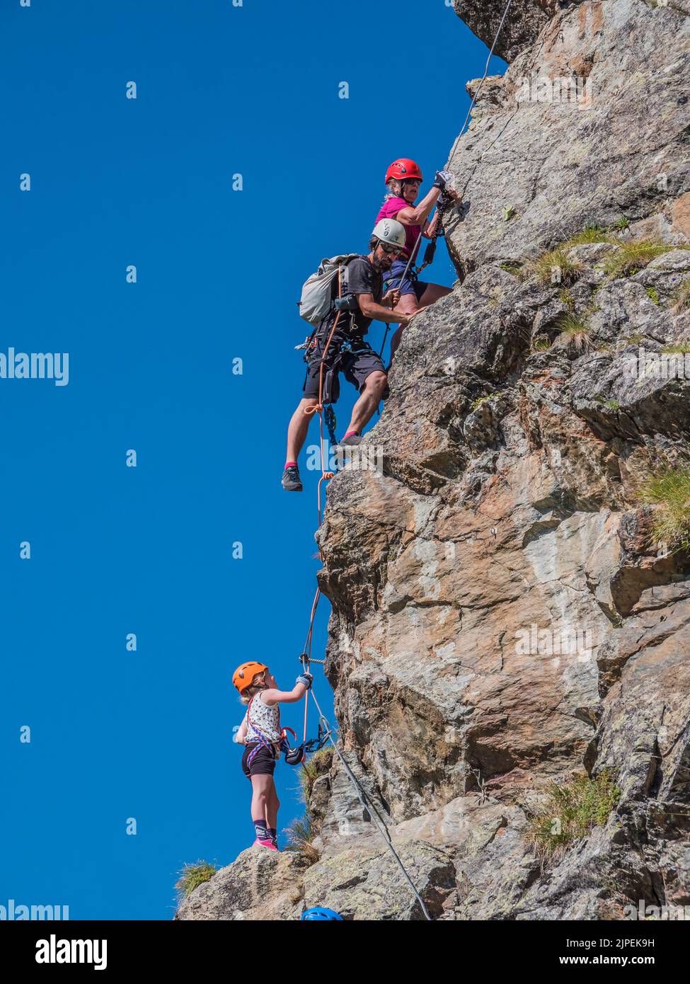 The image is of people on the Klettersteig climb near the Franz Senn ...
