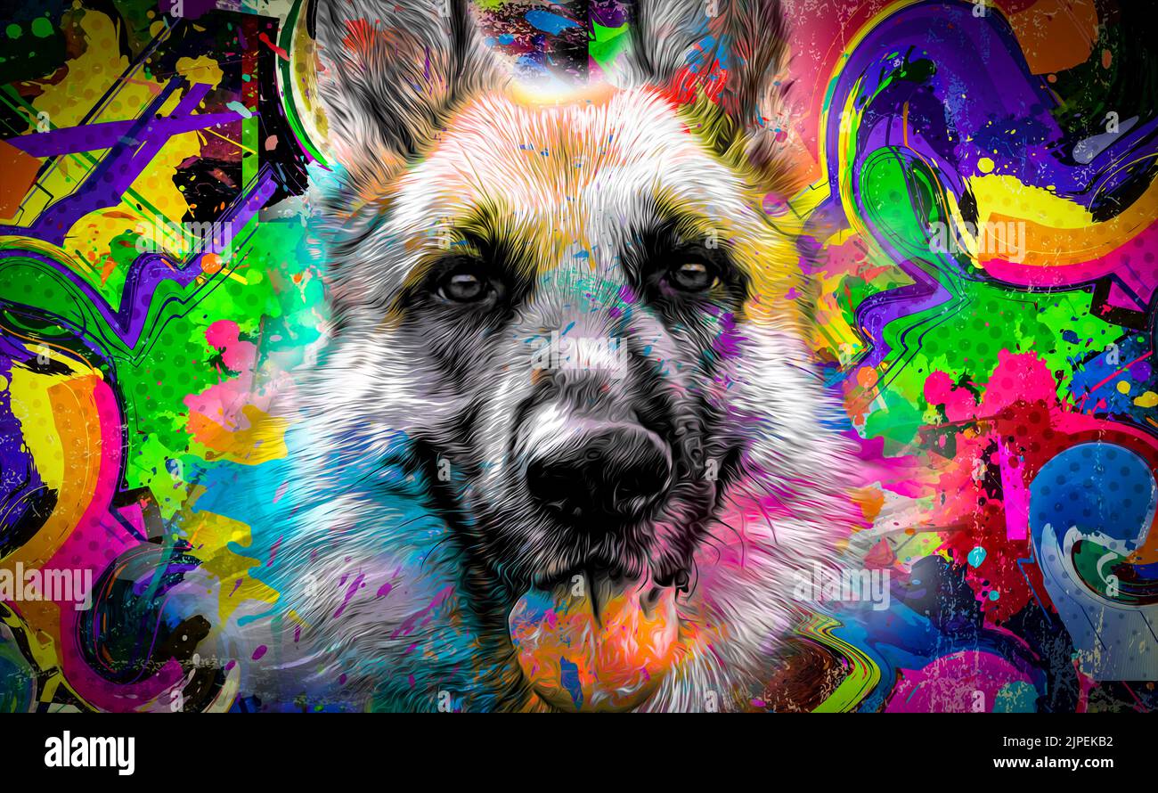 German Shepherd dog head with creative abstract elements color art ...