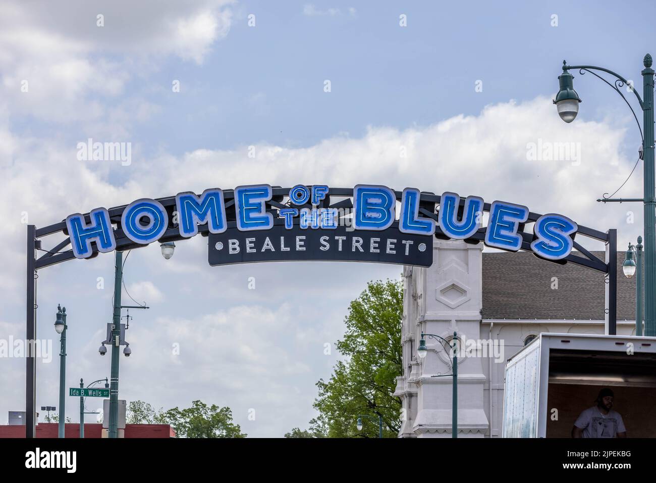 A Home of the Blues banner hangs over a Beale Street Stock Photo - Alamy