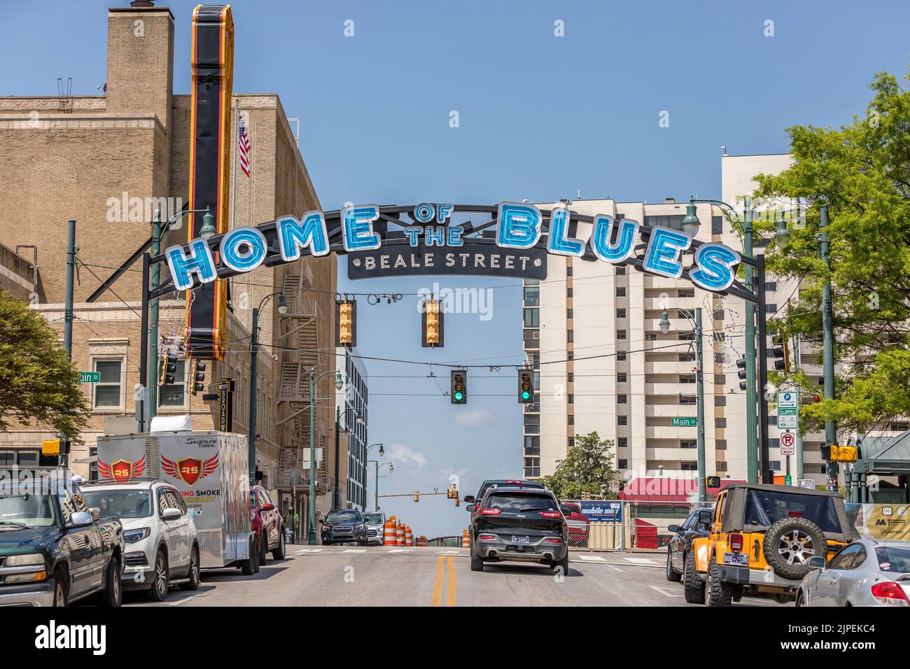 A Home of the Blues banner hangs over a Beale Street Stock Photo - Alamy