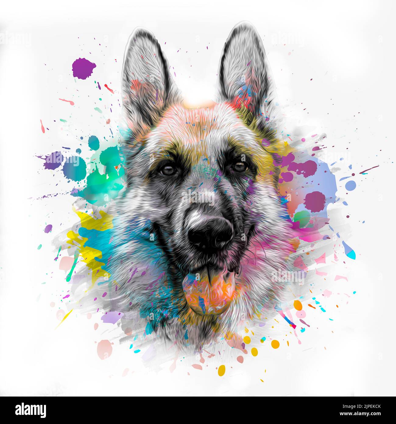 German Shepherd dog head with creative abstract elements color art ...