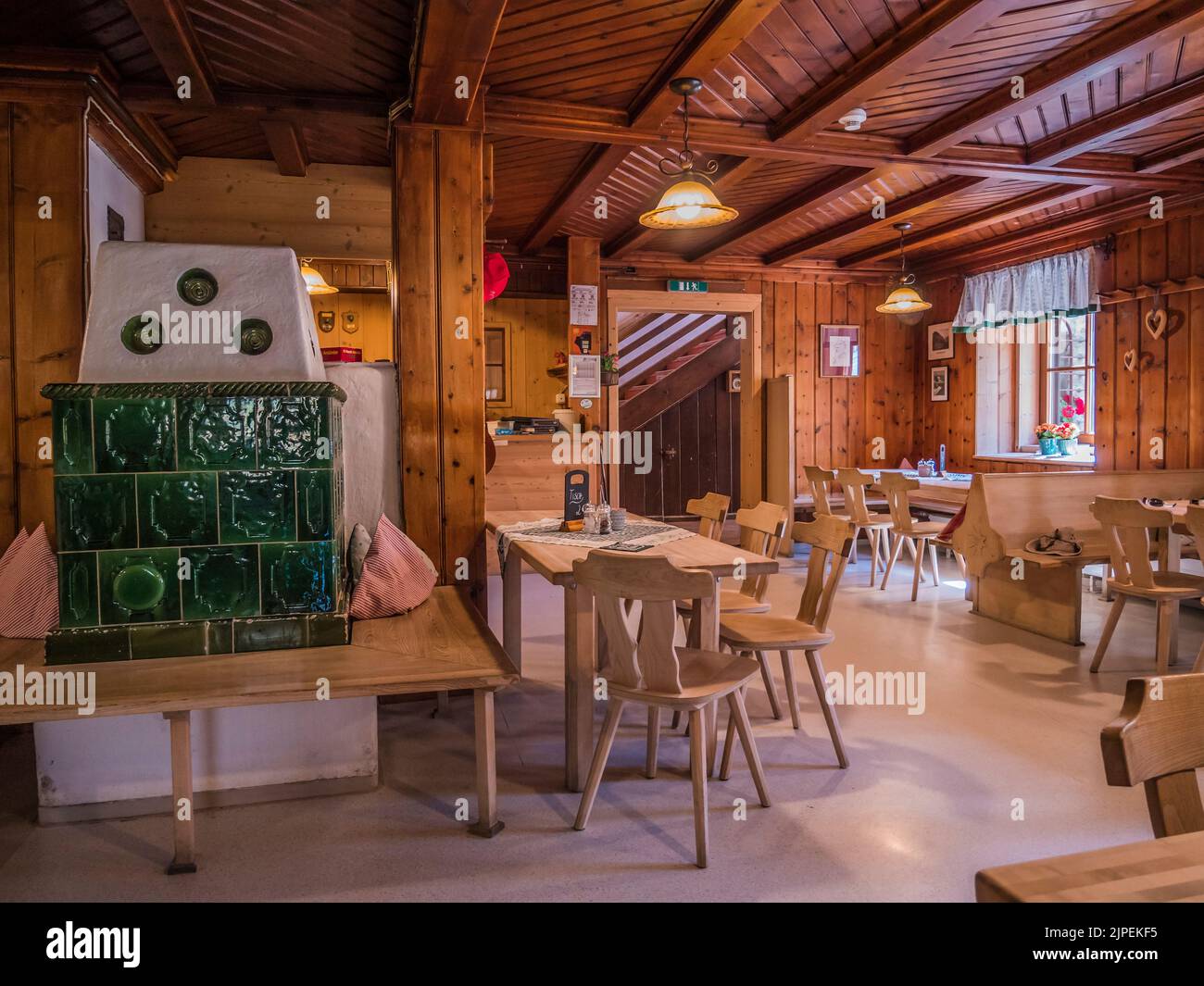 The image is of the interior of the Franz Senn Hut in the Stubai Alps ...