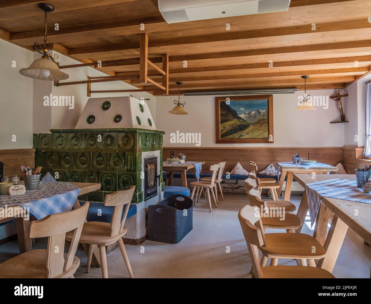 The image is of the interior of the Franz Senn Hut in the Stubai Alps ...