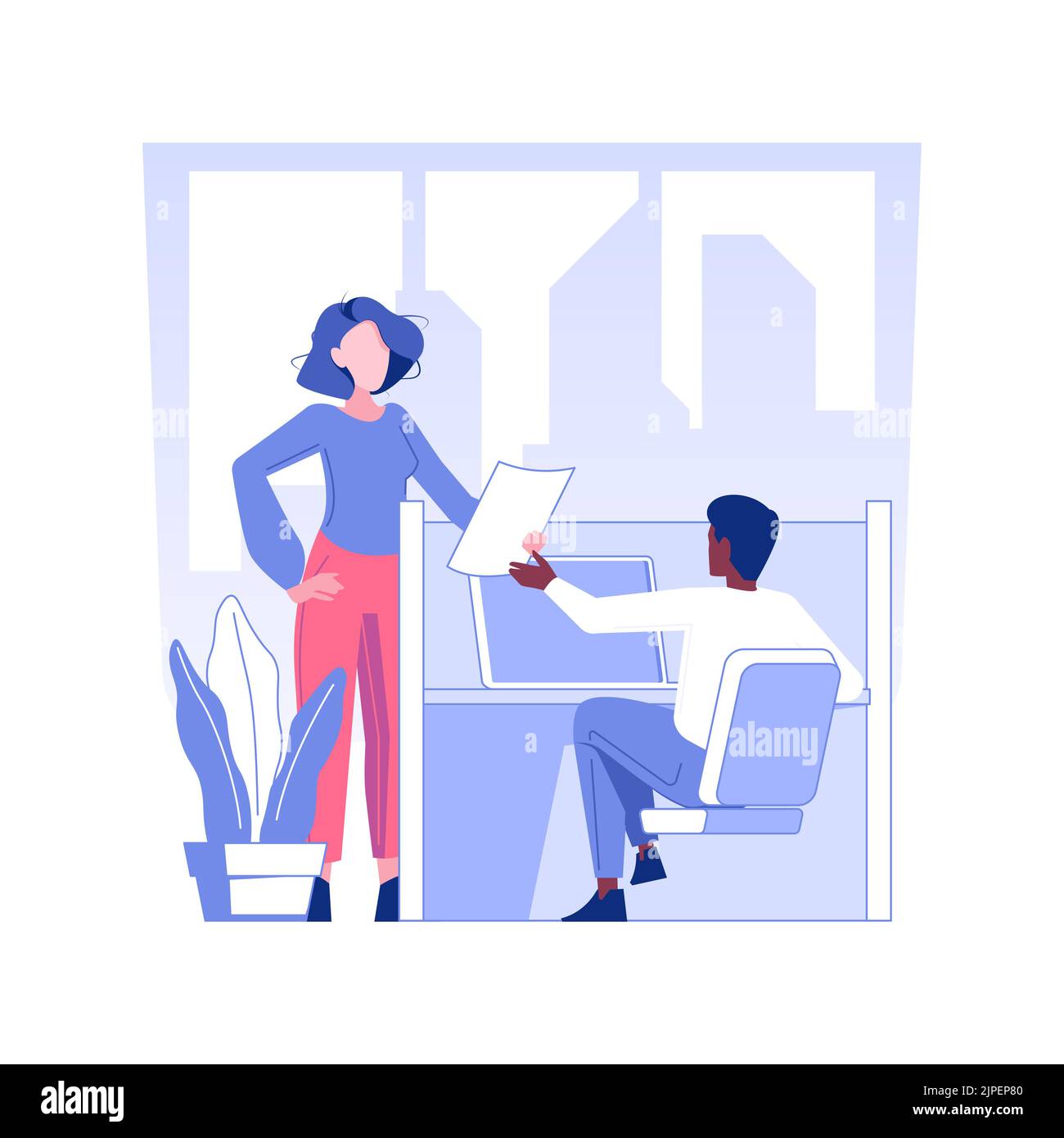 Cubicle office isolated concept vector illustration. Smiling colleagues ...