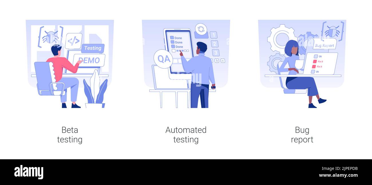 Quality assurance team isolated concept vector illustration set. Beta ...