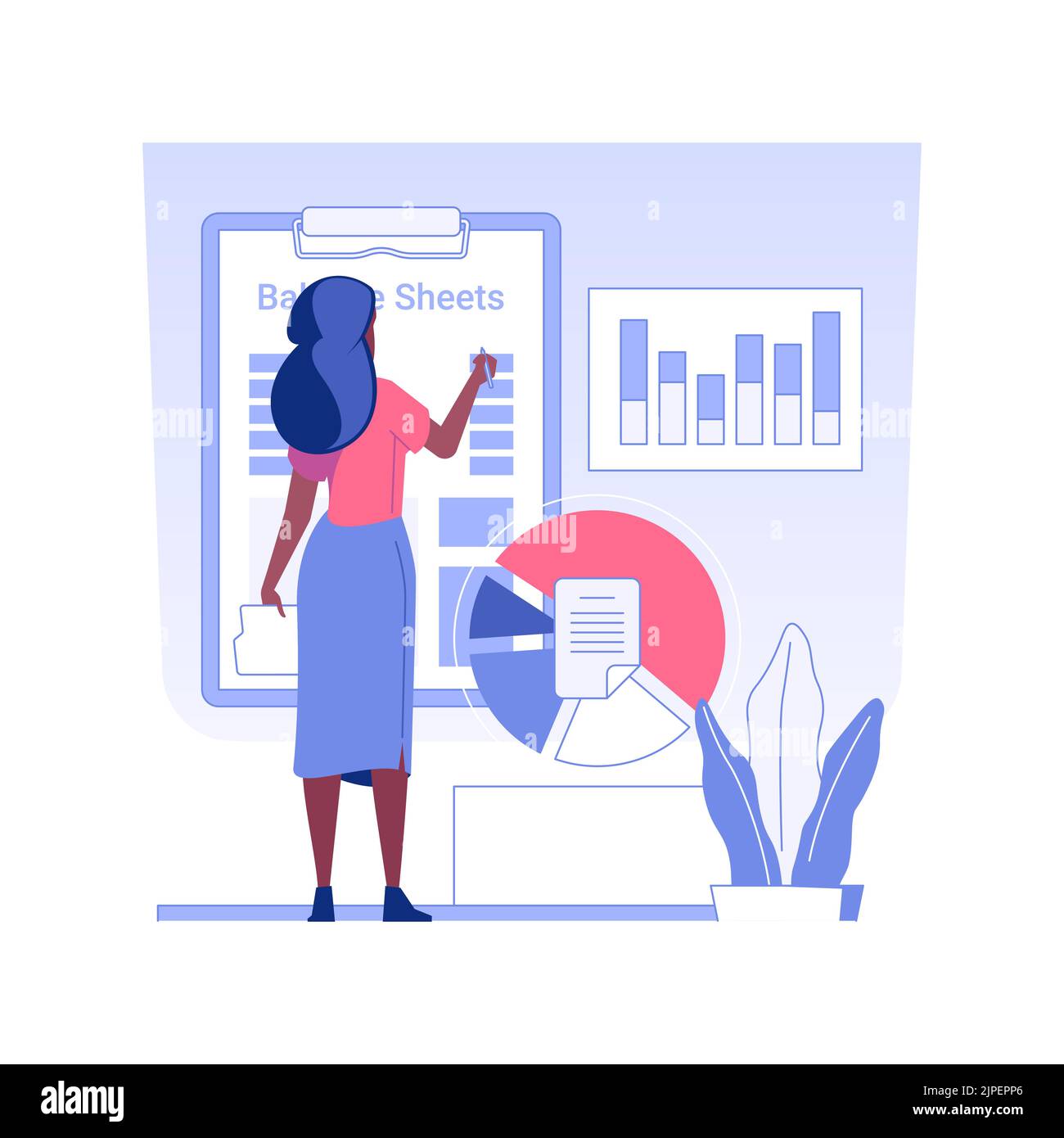 Balance sheet isolated concept vector illustration. Accountant prepares ...