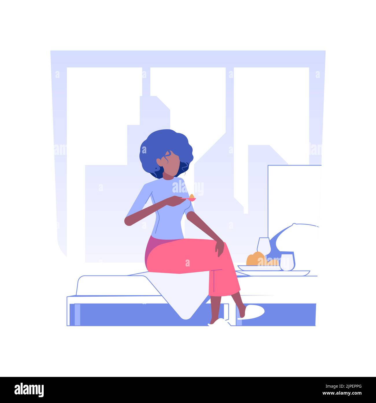 In-room dining isolated concept vector illustration. Man eating in room ...