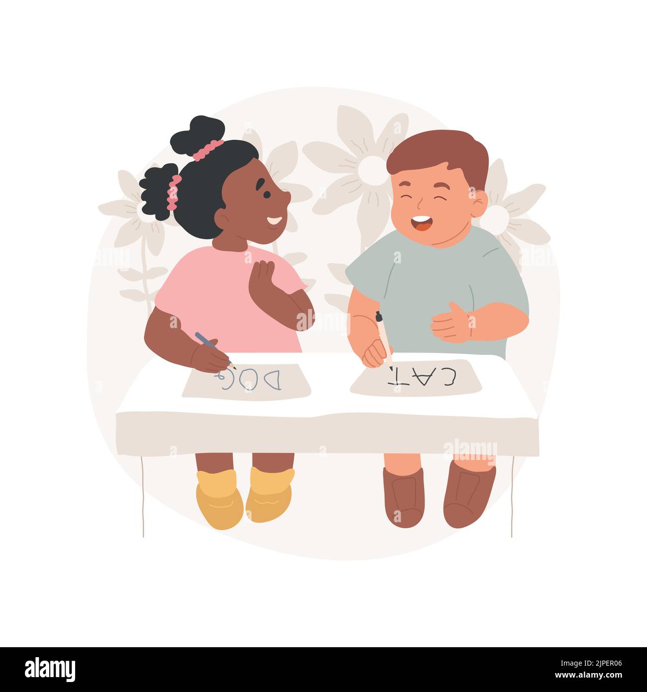 Spelling words isolated cartoon vector illustration. Children writing ...