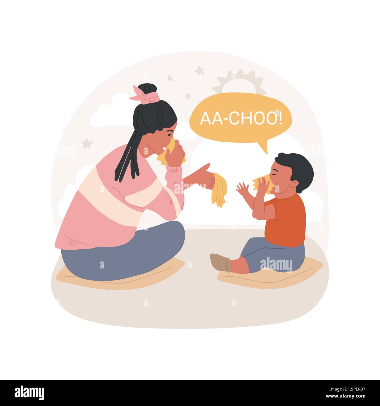 Teach to cover sneezing isolated cartoon vector illustration. Teach ...
