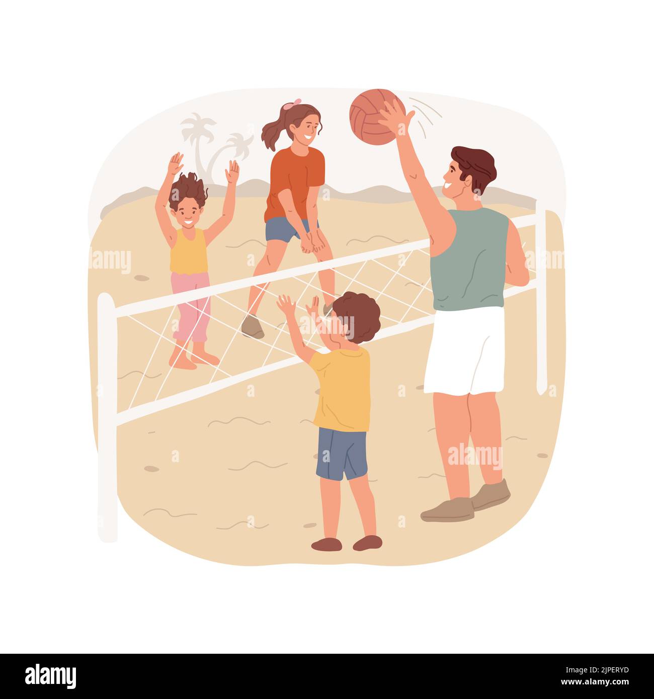 Beach volleyball isolated cartoon vector illustration. Family members ...