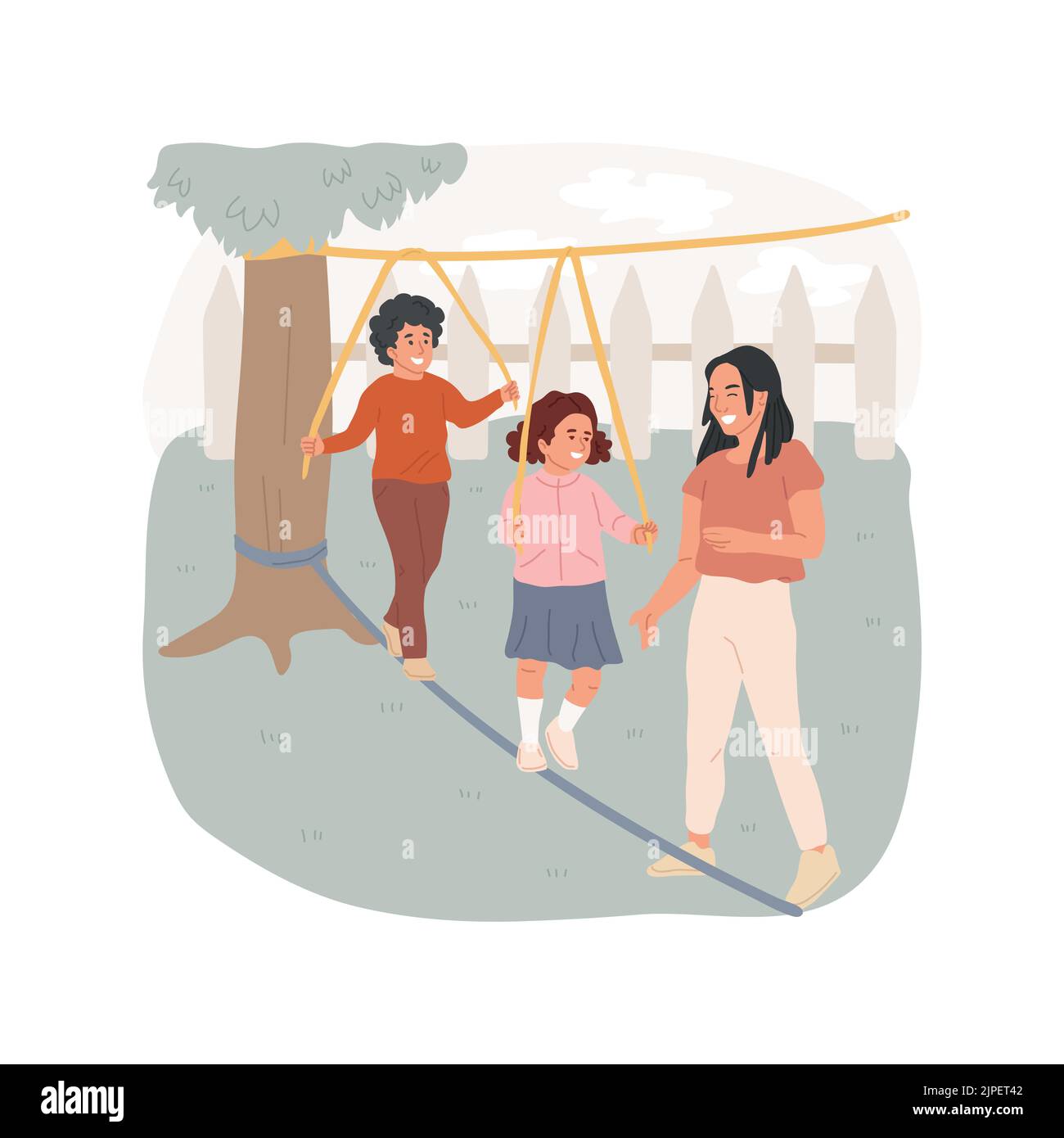 Slackline isolated cartoon vector illustration. Child walking on the ...