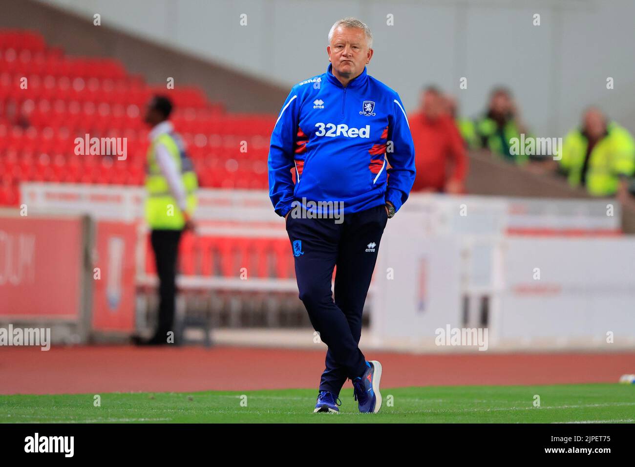 Chris Wilder the Middlesbrough manager stands at the edge of the pitch ...