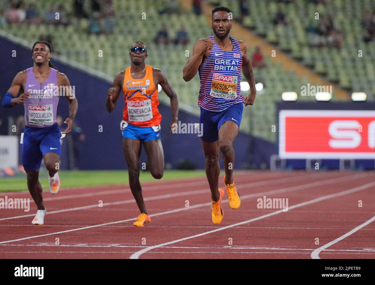 Great Britain's Matthew Hudson-Smith crosses the finish line to win the Men's 400m Final at the ...