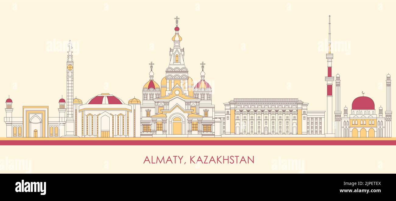 Cartoon Skyline panorama of city of Almaty, Kazakhstan - vector ...