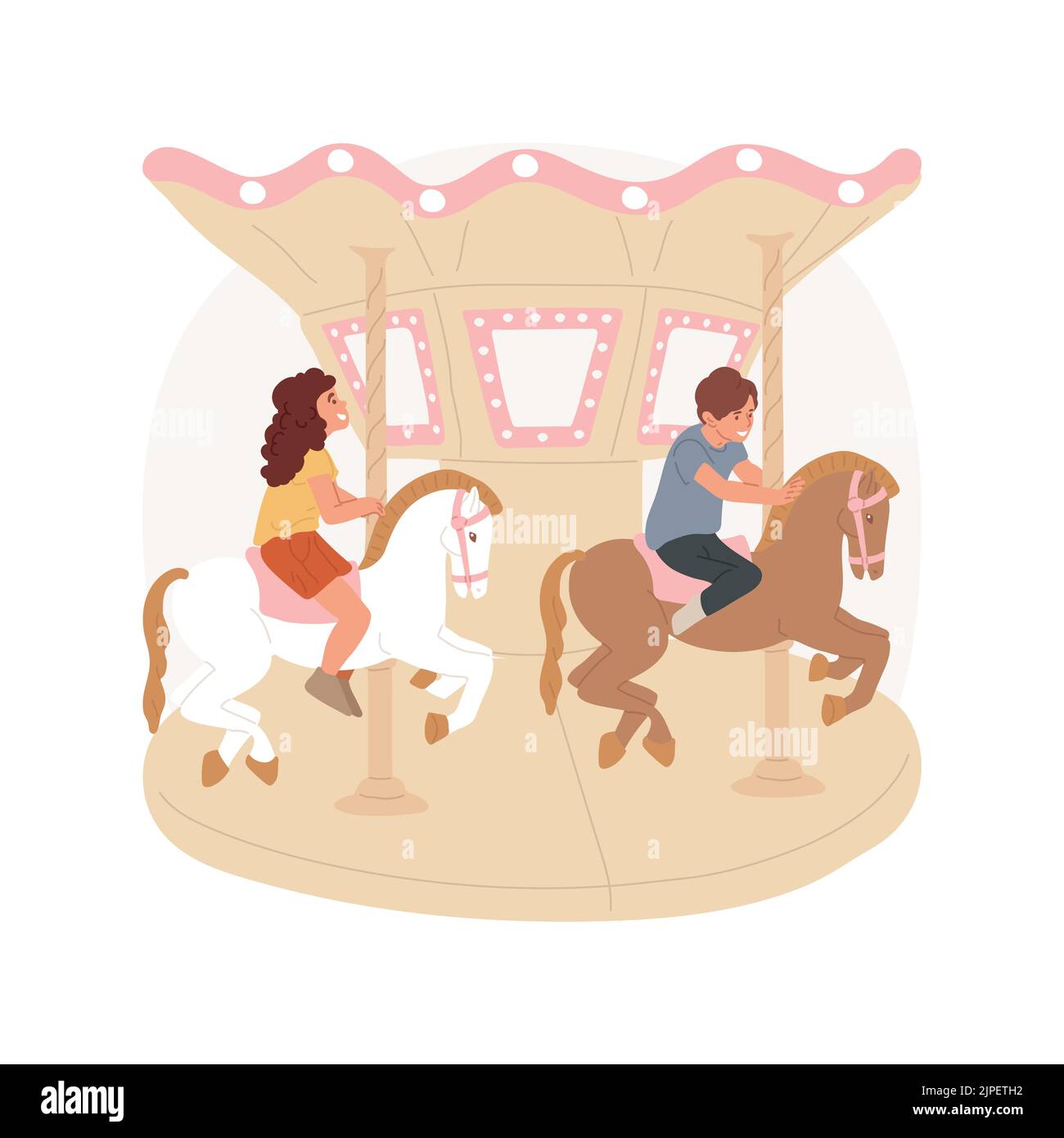 Merry-go-round isolated cartoon vector illustration. Happy kids riding ...