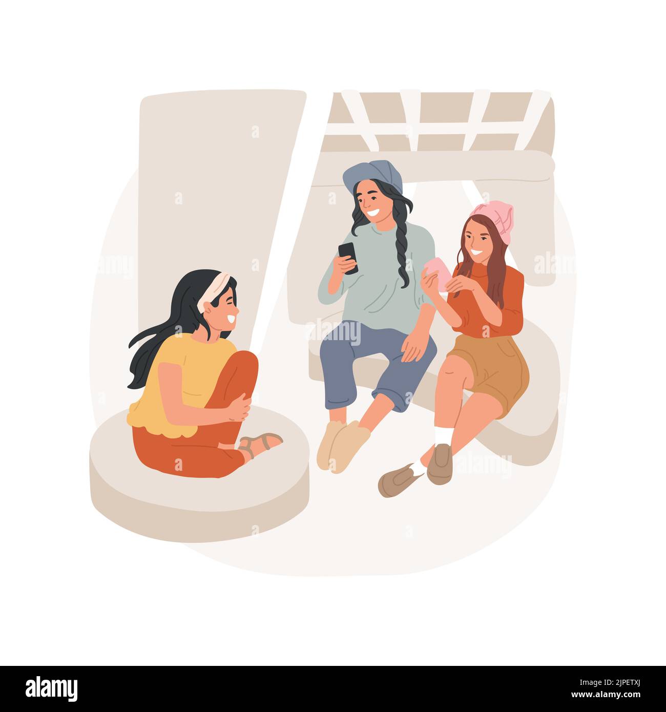 Under the bridge isolated cartoon vector illustration. Girls hanging ...