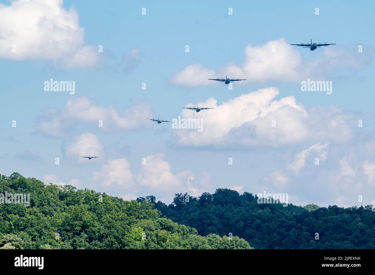 A formation of five C-130J-30 Super Hercules assigned to the 130th ...