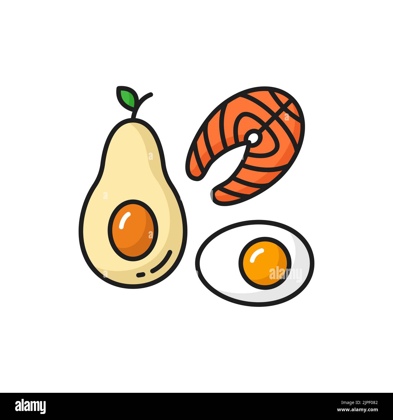 Ketogenic food salmon fish, avocado fruit and boiled egg isolated ...