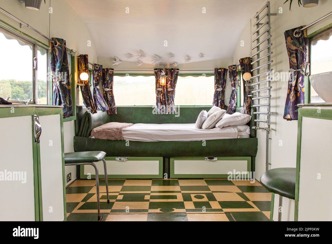 Interior bedroom at the Bluebird Penthouse caravan, High Bickington ...