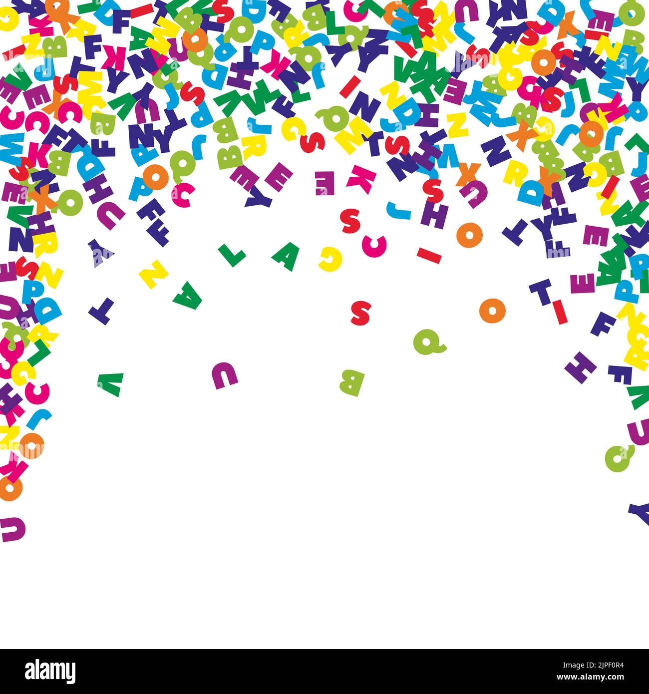 Falling letters of English language. Colorful flying words of Latin ...