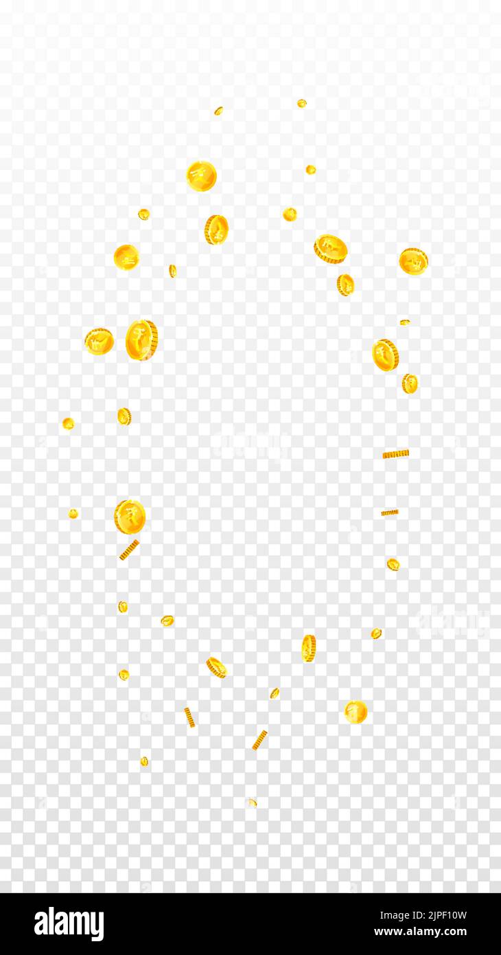 Indian rupee coins falling. Scattered gold INR coins. India money ...