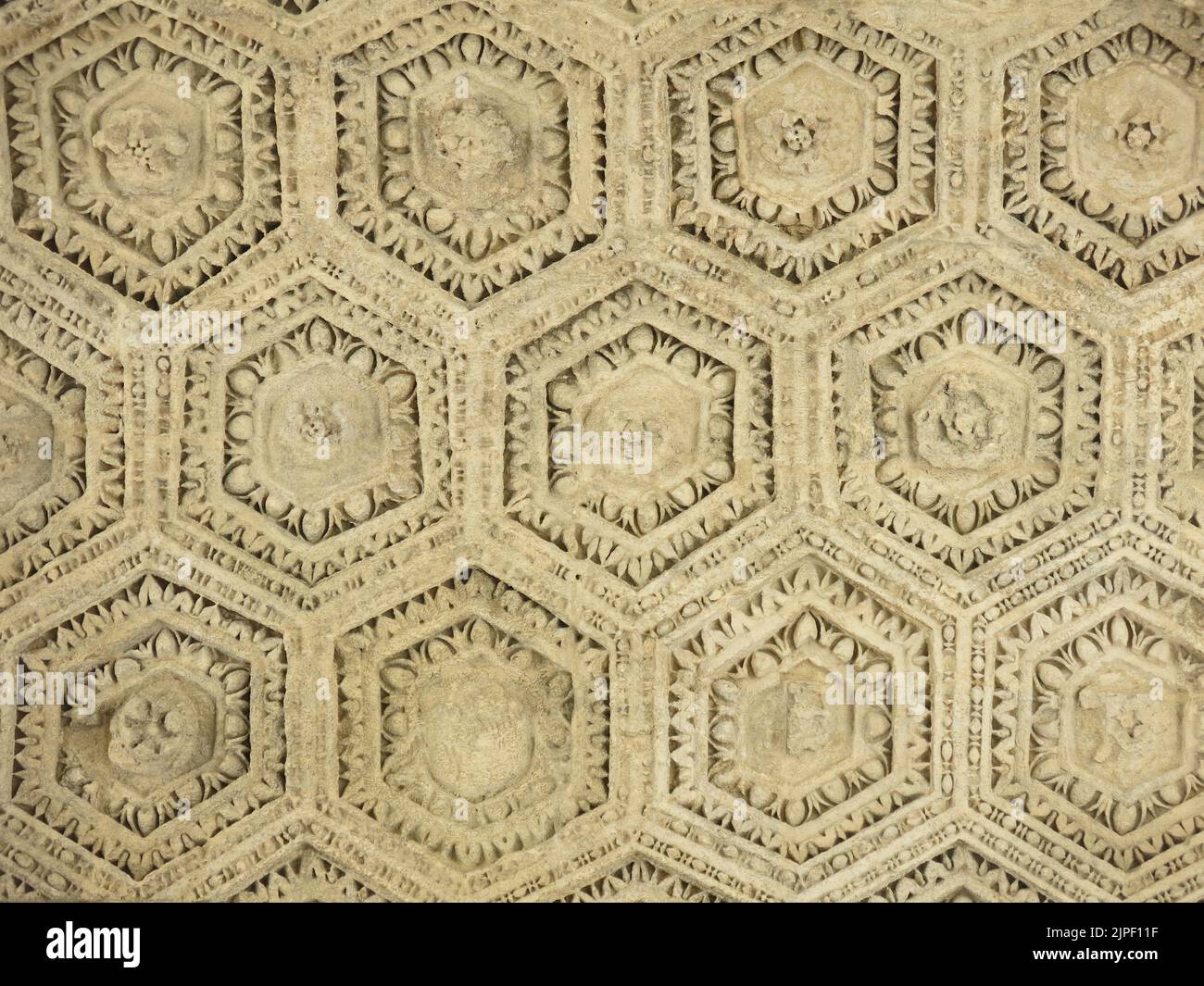 Close-up of the ornate carving on the patterned ceiling of one of the ...