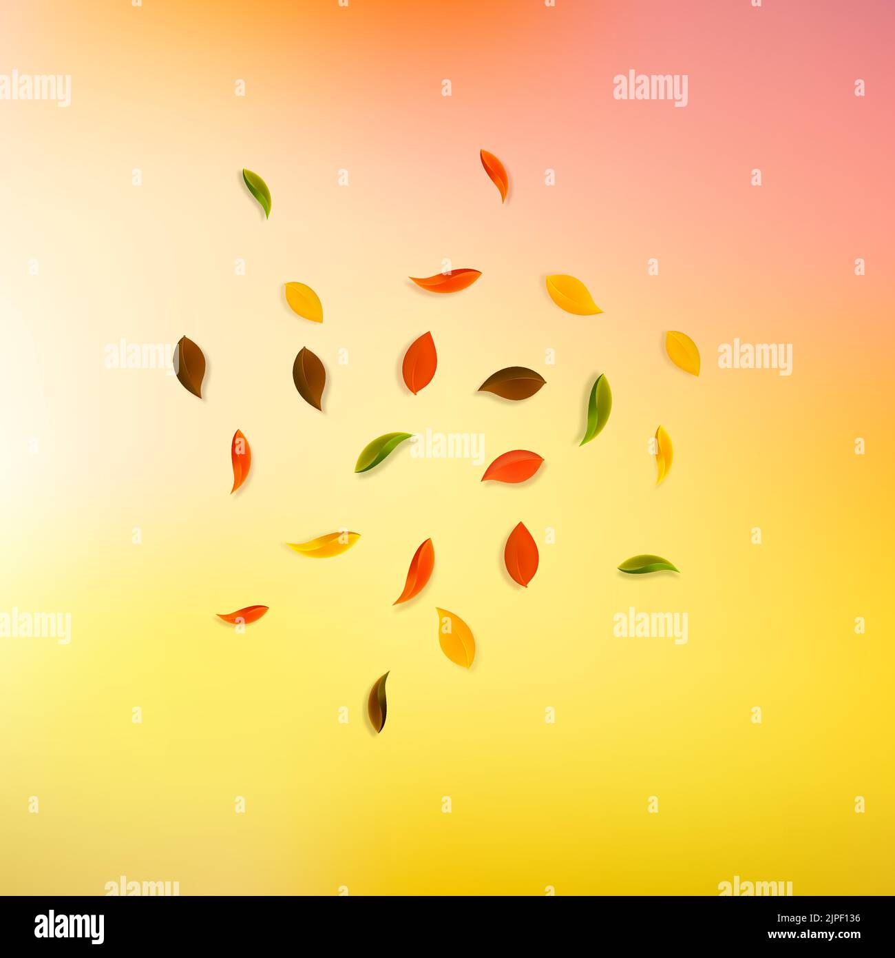 Falling autumn leaves. Red, yellow, green, brown random leaves flying. Explosion colorful ...