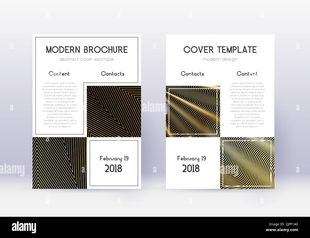 Business cover design template set. Gold abstract lines on black ...