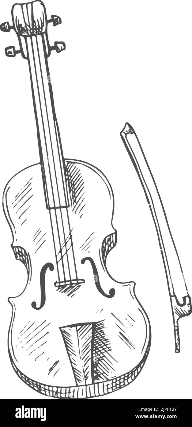 Violoncello isolated violin fiddle with bow sketch. Vector cello ...
