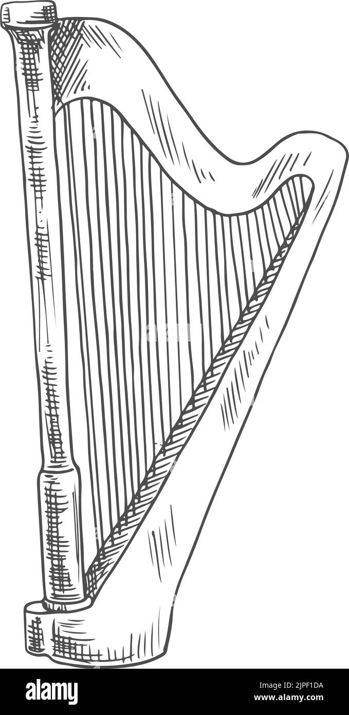 Retro harp isolated old musical instrument. Vector stringed lyre, Irish ...