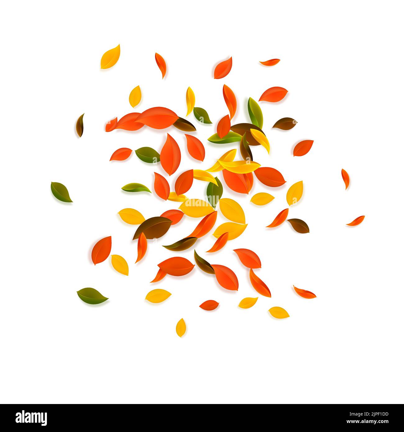 Falling autumn leaves. Red, yellow, green, brown chaotic leaves flying ...