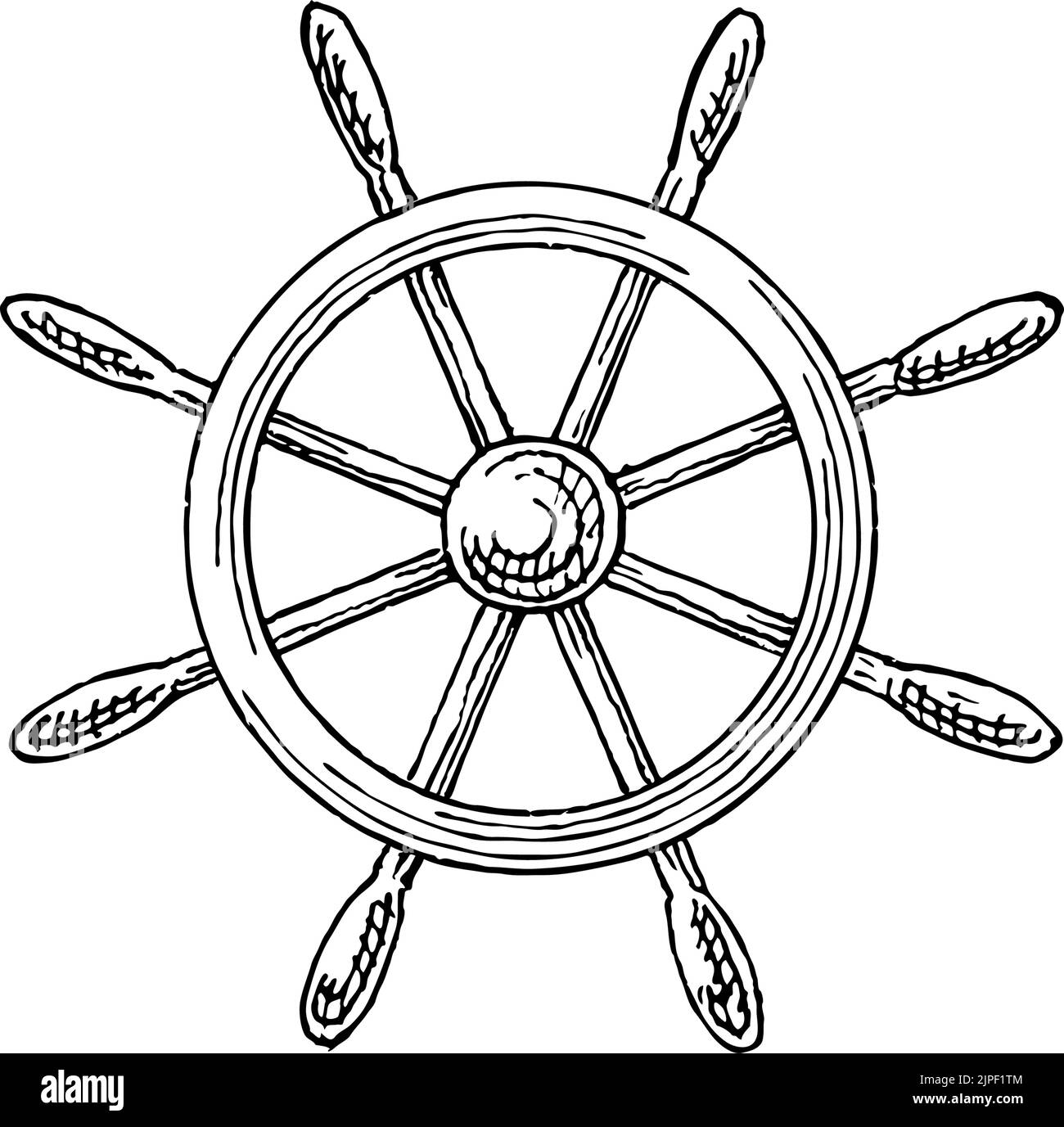 Steering ship wheel isolated marine sketch. Vector navigation equipment ...