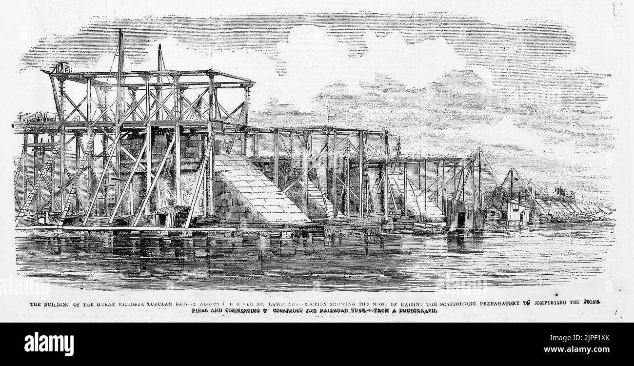 The building of the great Victoria Bridge across the River St. Lawrence ...