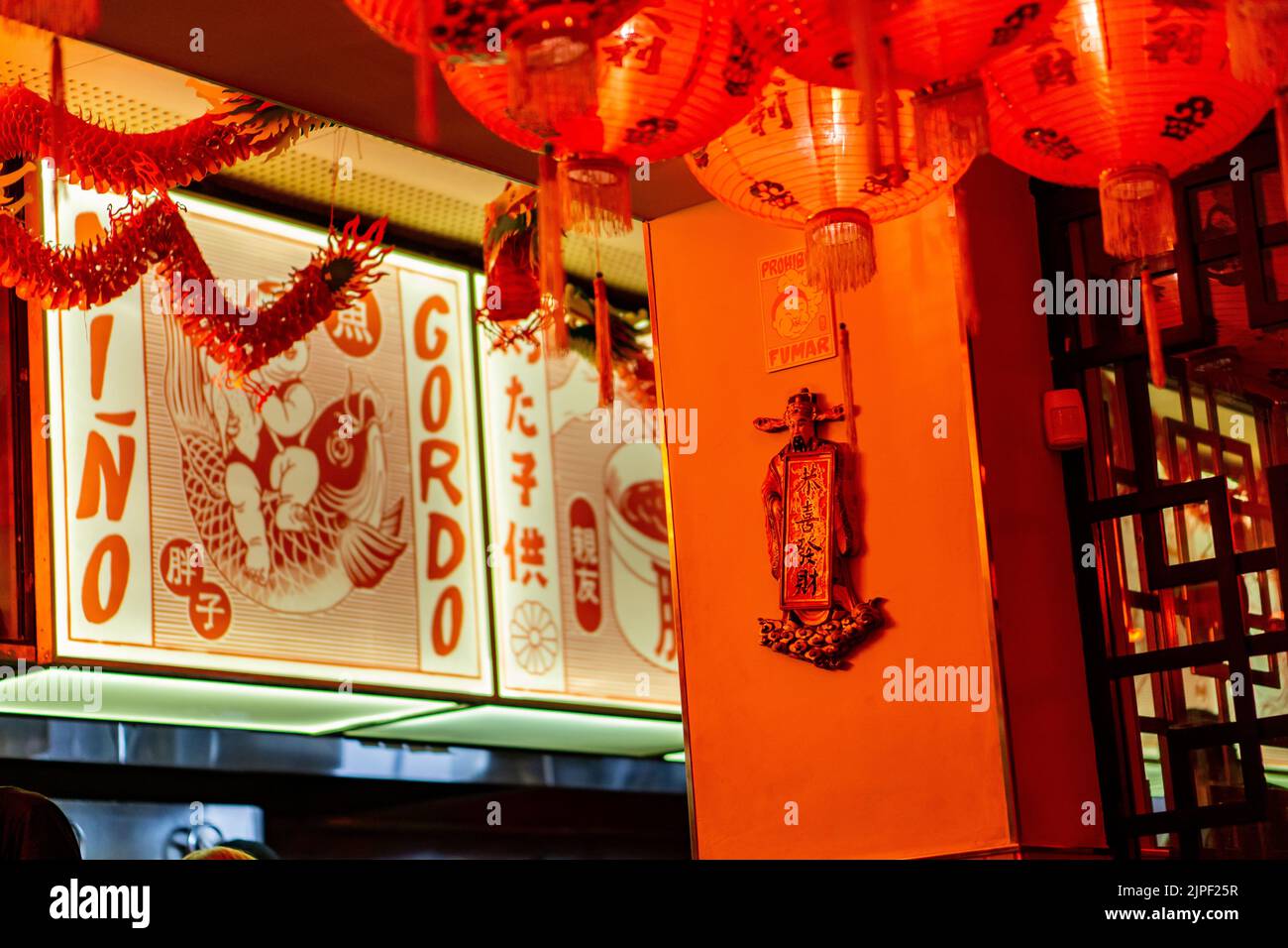 A view of paper lanterns in the Nino Gordo restaurant in Buenos Aires ...