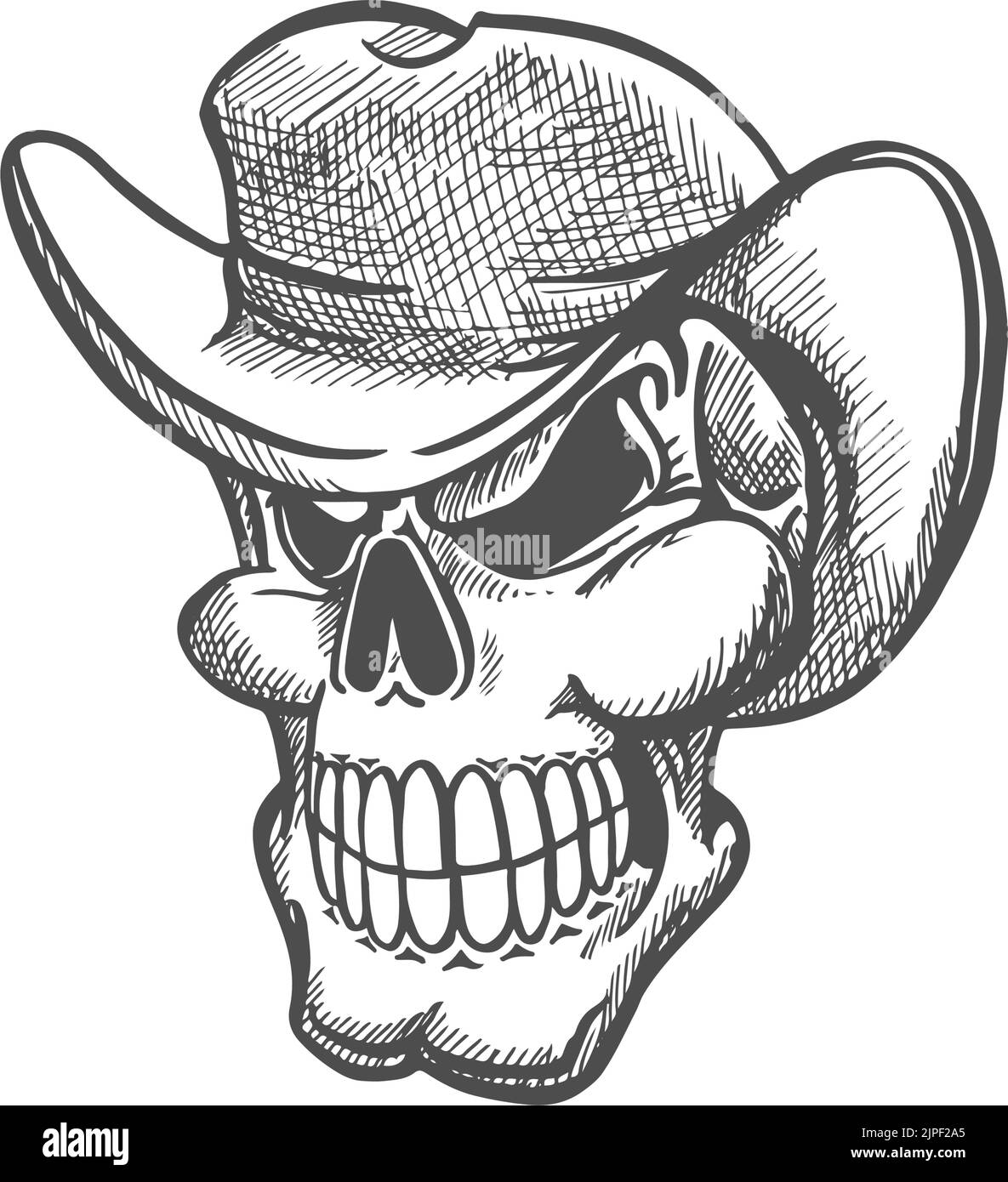 Skull in hat, died cowboy, robber or bandit isolated. Vector wild west ...